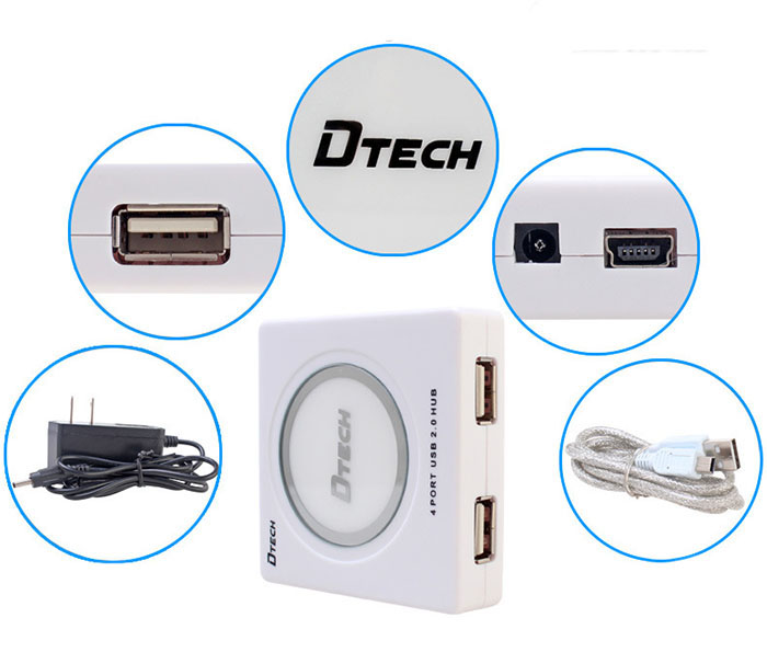 Hub USB 4 cổng Dtech DT-3004P chính hãng, hỗ trợ nguồn ngoài
