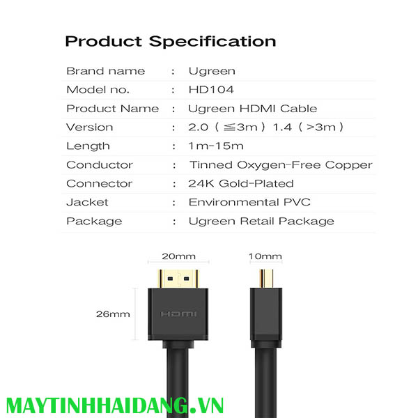 Cáp HDMI dài 15m Ugreen UG-10111 Cao cấp, Dây HDMI 15m Ugreen ,Cable ...
